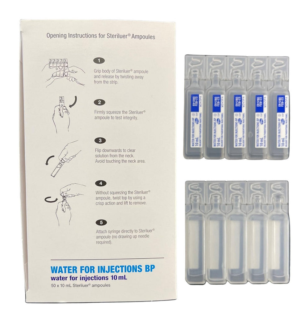 Pfizer Water for Injection BP 10ml Steriluer Ampoules - Box/50 ...